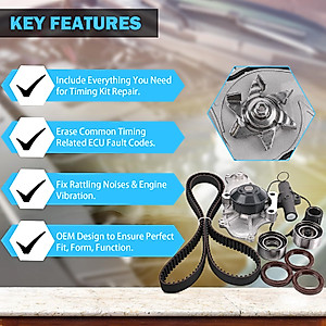 Timing Belt Kit with Water Pump for 3.0L 3.5L 3.7L 2003-2017 Honda Accord, Pilot, Odyssey, Ridgeline, Acura MDX, RDX, RL TL, TSX, ZDX - Replace # TCKWP329 TKH-002 - Timing Belt Water Pump Kit