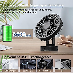 LEIORIO Small Fan Rechargeable,3 Speed Timable Desk Fan with 90° Head Rotation,Small Office Fan for Office,Portable Fan for Indoor,Outdoor,Travel,Energy Efficient Ultra Usage Time Quiet Fan