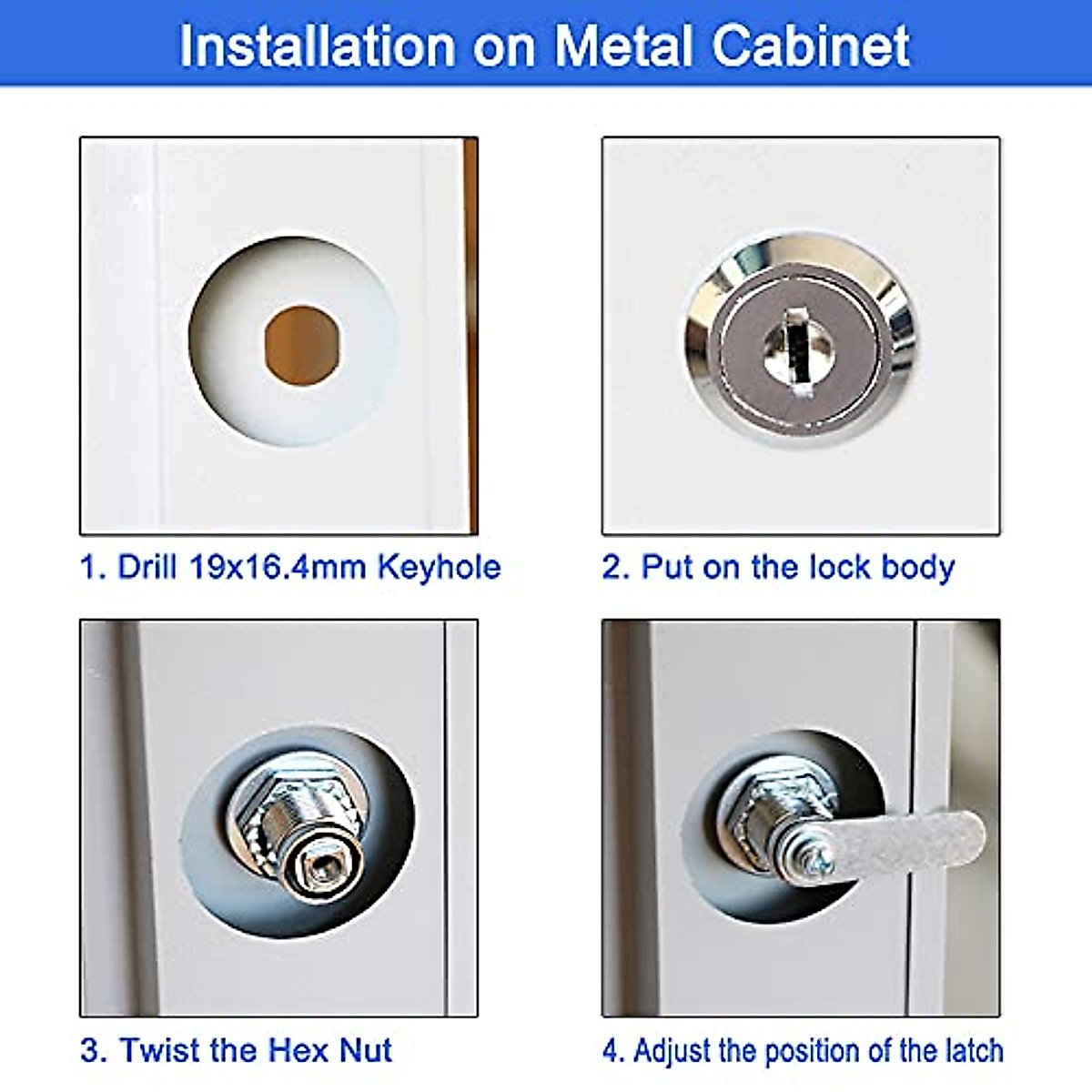 WOOCH Cabinet Cam Lock, 5/8 Inch Keyed Alike Cam Locks Secure File Drawer Door Mailbox Tool Box Dresser RV Cylinder Replacement Lock Hardware, Fits on 1/2" Max Panel Thickness (4 Pack)