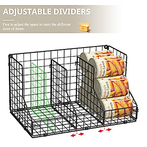 JKsmart Stackable Can Rack Organizer for Pantry Storage,Can Dispensers with 4 Adjustable Dividers, 2-Tier Metal Wire Basket Beverage Pop Soda Rack for Kitchen Cabinet Pantry, Black