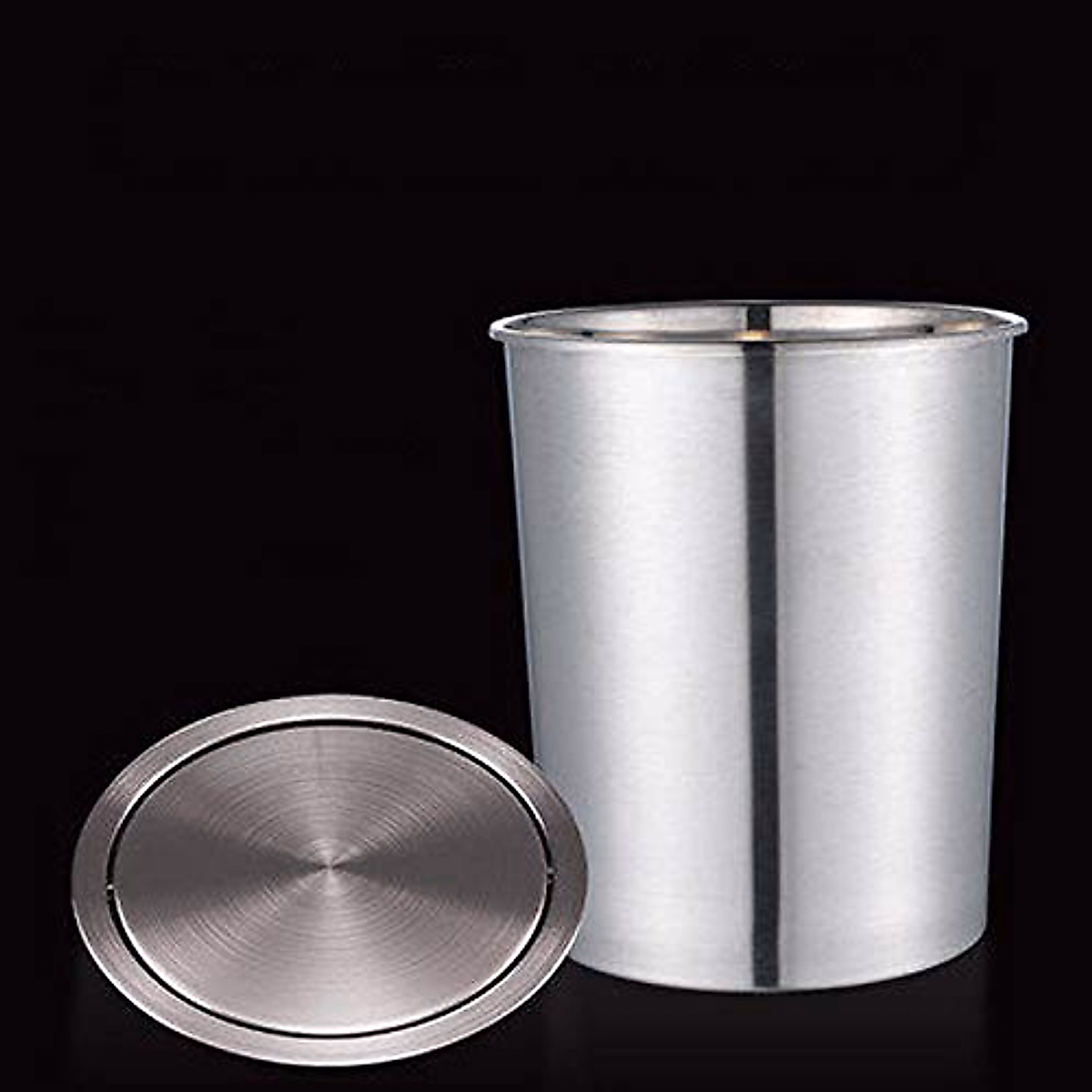 Pearlead Round Recessed Counter Top Cover Trash Bin Built-in Flap Garbage Can Kitchen Bench Stainless Steel(Silver)