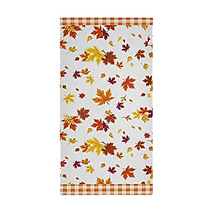 Pfrewn Fall Autumn Maple Leaves Hand Towels for Bathroom Set of 2 Orange Plaid Check Tartan Kitchen Dish Hanging Towel Absorbent Soft Thanksgiving Day Decor, 16x30 in