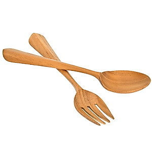 AeraVida Tropical Chic Cutlery Carved Teak Wood Spoon and Fork Set | Reusable Wooden Forks and Spoons | Teak Wooden Spoons for Eating | Wooden Spoon Fork Cutlery Set
