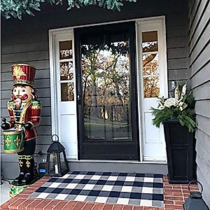LEEVAN Cotton Buffalo Plaid Outdoor Rugs 2x4 ft Checkered Front Porch Rug Washable Woven Welcome Braided Door Mat for Layered Kitchen Farmhouse Bathroom Entryway Throw Carpet, Navy Blue and White