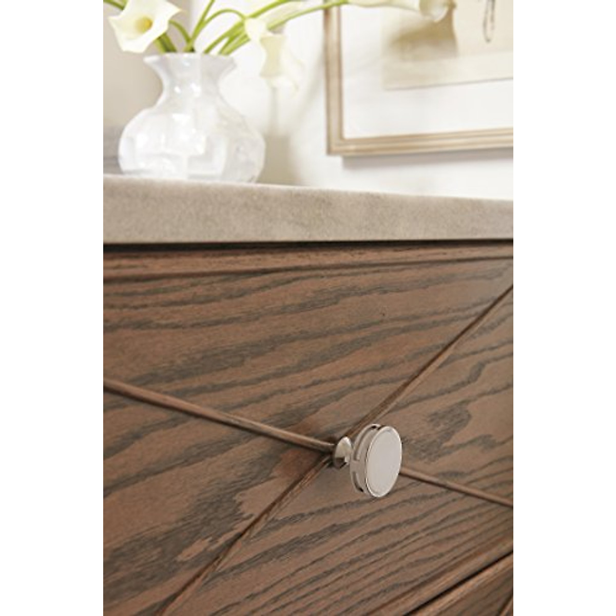 Amerock | Cabinet Knob | Polished Nickel/Frosted | 1-3/8 inch (35 mm) Diameter | Oberon | 1 Pack | Drawer Knob | Cabinet Hardware