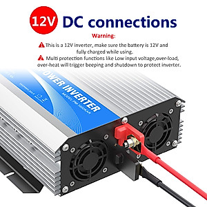 1600Watt Power Inverter Modified Wave DC 12volt to AC 120volt with Remote Control & LED Display and 2.4A USB Port for Trucks Boats RV & Emergency