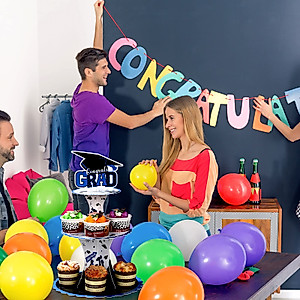 Graduation Cupcake Holder Decoration 3 Tier Congrats Grad Party Cupcake Stand Tower Cardboard Graduation Theme Dessert Stand for Graduation Party Supplies Favors (Blue and Black)
