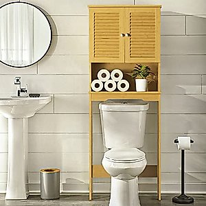 Spaco Over The Toilet Cabinet, Double Door Bathroom Storage Organizer, Toilet Rack, Open Storage Shelf, Wood Color (Wood-1)