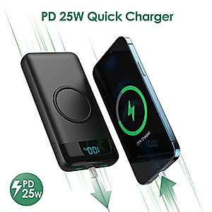 Wireless Portable Charger 30,800mAh 15W Wireless Charging 25W PD QC4.0 Fast Charging Smart LED Display USB-C Power Bank, 4 Output & 2 Input External Battery Pack Compatible with iPhone, Samsung etc