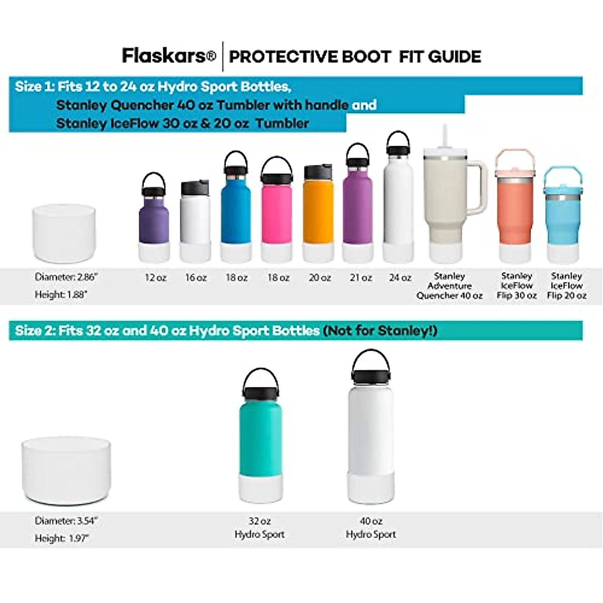 Flaskars Protective Silicone Boot for 12oz - 40 oz Hydroflask/Stanley Water Bottles Tumbler Anti-Slip Bottom Sleeve Cover Bumper (Fits Hydroflask 32 oz and 40 oz Bottles, Clear)