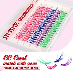 Colored Lash Clusters Individual Eyelashes 100Pcs DIY Eyelash Extensions 4 Colors Pink Lashes 14mm 3D Effect Individual Eyelashes Clusters Natural Look CC Curl Wispy Extension Reusable Pack by JIMIRE