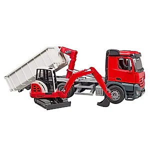 Bruder 03624 Mb Arocs Truck with Roll-Off- Container and Schaeff Mini Excavator