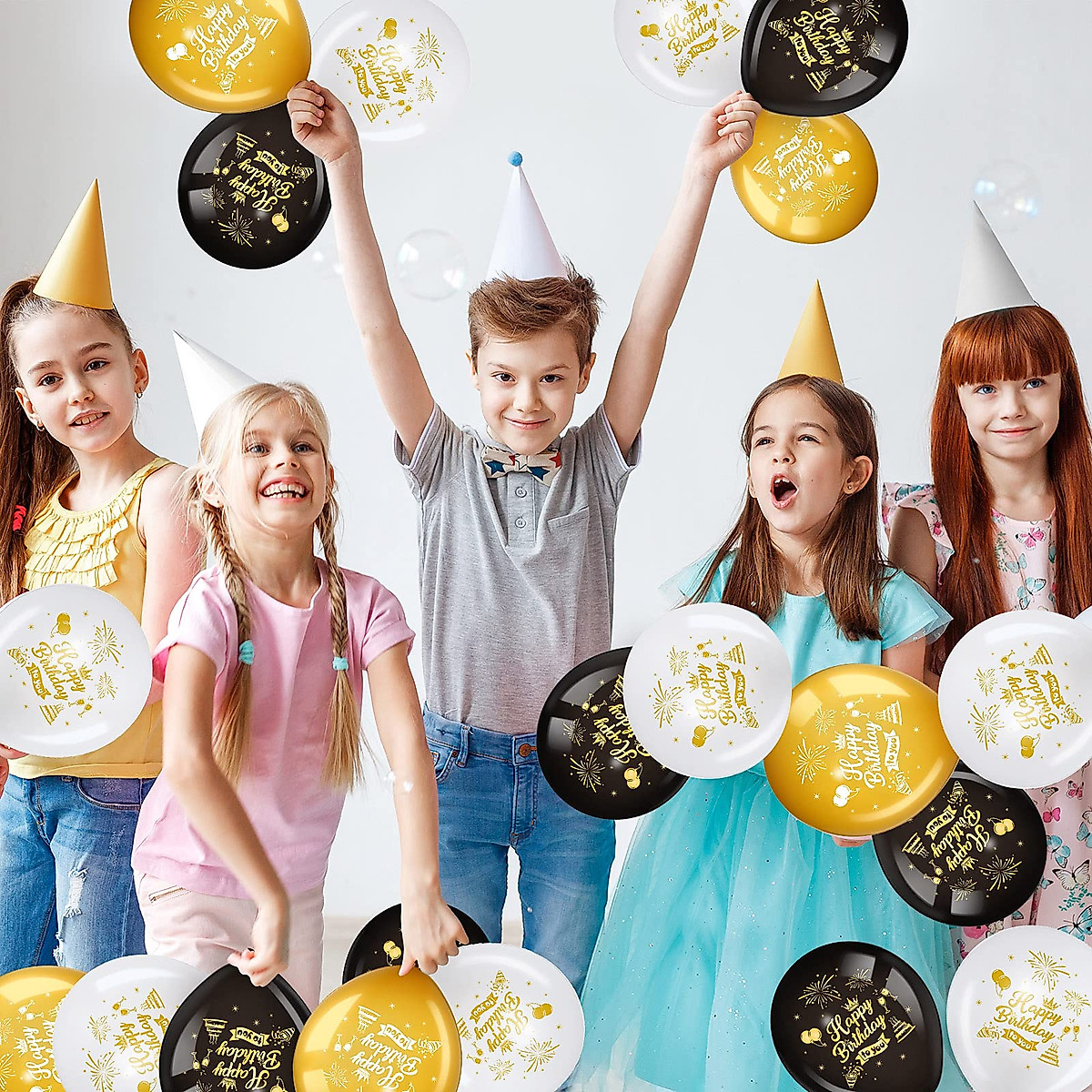 45 Piece 12 Inch Birthday Party Latex Balloons, Black Gold White Theme Party Balloon Birthday Anniversary Party Decoration for Girl Boy Women Men Birthday Party Supplies Indoor Outdoor Decoration