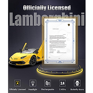 AEROQUEST Lamborghini Remote Control Car, 1:14 Scale Lamborghini SVJ Toy Car Officially Licensed 15 KM/H RC Cars with LED Light, 2.4Ghz Model Car for Boys,Girls,Teens and Adults Birthday Gift, Yellow