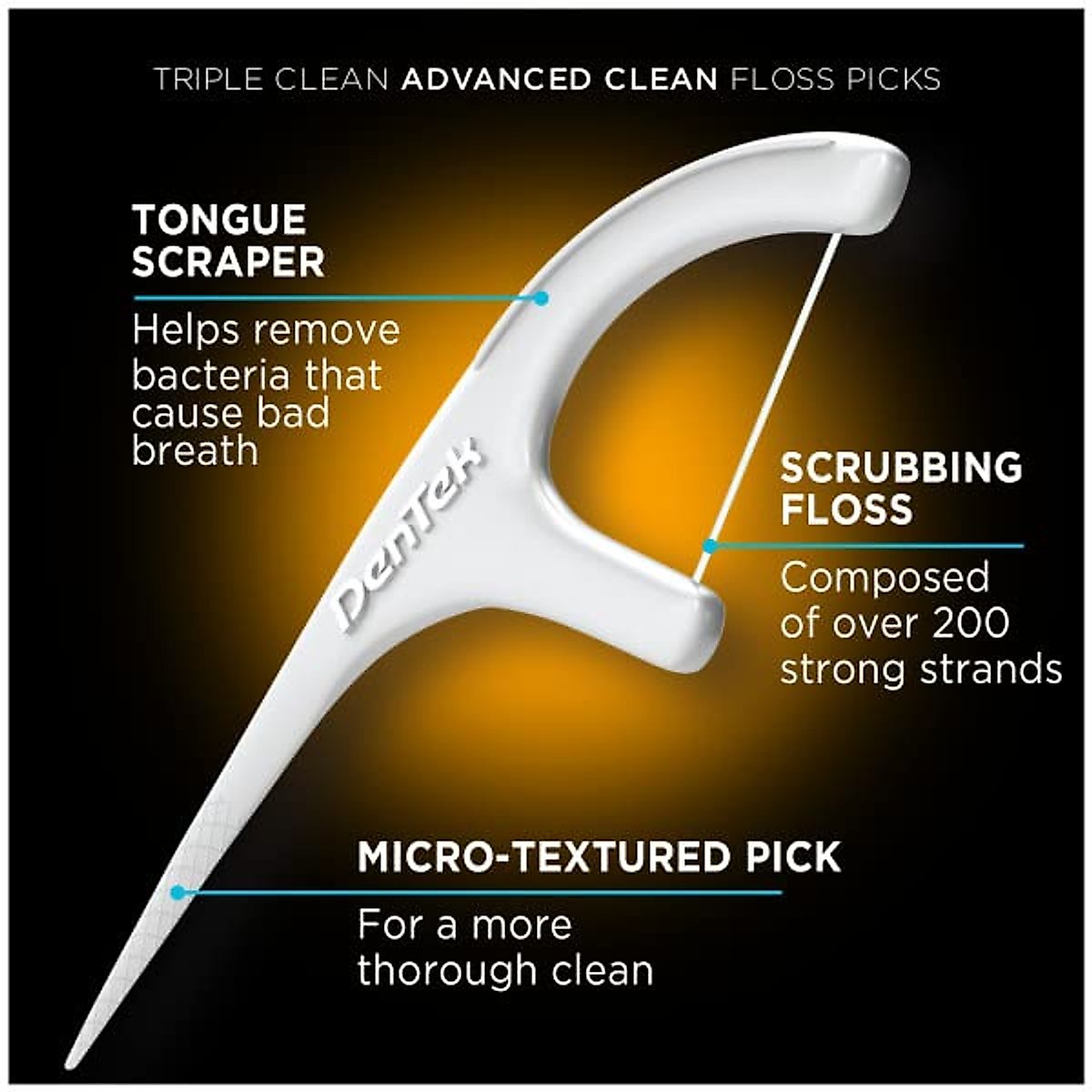 DenTek Triple Clean Advanced Clean Floss Picks, No Break & No Shred Floss, 90 Count, (Pack of 3)