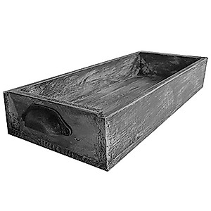 IGC Antique Bronze Metal Handle Wood Display/Serving Tray - 24" x 12" - Grey/White Wash Distressed - Handmade Decorative Distressed Vintage Wooden Rustic Ottoman Cottage Serving Tray