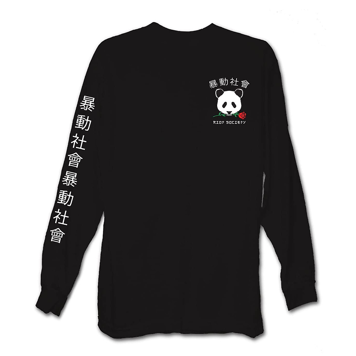 Riot Society Mens Panda Rose Long Sleeve T-Shirt - Black, Large