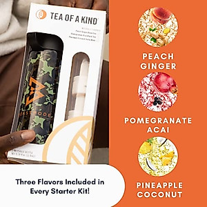 TOAK Reusable Water Bottle Starter Kit - Includes 3 Caps to Mix With Your Water, Portable Tea of a Kind Flavor Caps (Beast Mode Bottle)