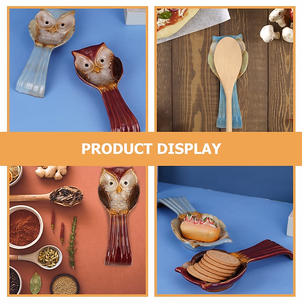 Cabilock 2Pcs owl spoon rest spatula holder kitchen spoon rest Porcelain Spoon Rest Farmhouse Spoons Holder chopstick stand house accessories for home teaspoon rest ceramics tray desktop