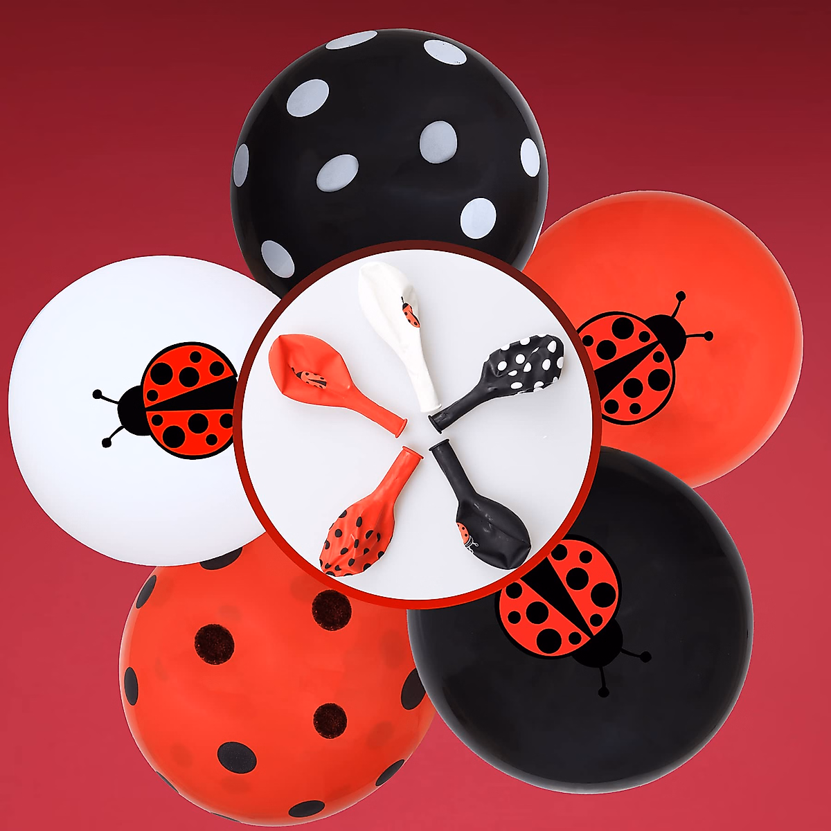 80 PCS Ladybug Balloons, 12 Inch Black White Polka Dots Latex Balloons Ladybug Pattern Balloons for Merry Christmas Party Ladybug Themed Party Supplies, Birthday, Wedding Baby Shower Decoration