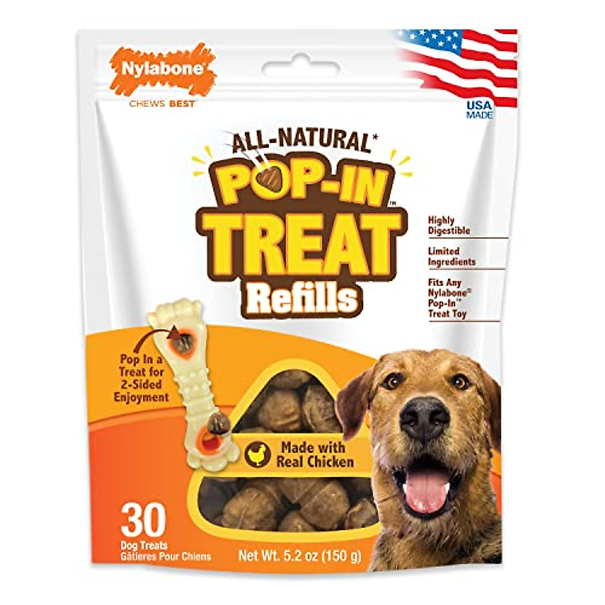 Nylabone Pop-In Dog Treat Refills for Treat Toy Combo Chicken Medium/Wolf (30 Count)
