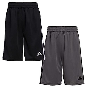 adidas Youth 2-Pack 3 Stripes Short (Large 14/16, Black/White & Dark Grey/Black)