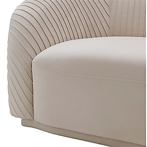 TOV Furniture Yara 31.3" H Transitional Velvet Upholstered Sofa in Pleated Beige