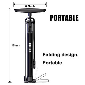 VIMILOLO Bike Floor Pump,Portable Ball Pump Inflator Bicycle Floor Pump with Both Presta and Schrader Bicycle Pump Valves Bike Pumps-160Psi Max