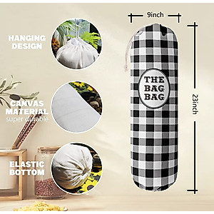 Black White Buffalo Check Plaid Grocery Bags Holder Organizer For Shopping Bags，Wall Mount Plastic Bags Storage Container Dispensers, Kitchen Housewarming Gifts For Women Family Friends Grandma Mom