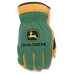 John Deere JD00008-XL Men's Top Grain Deerskin Leather Driver Gloves, Abrasion Resistant, Tan, Water Resistant, Green, X-Large