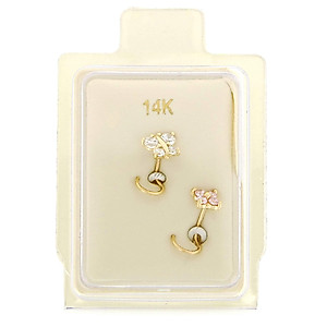 Lavari Jewelers 22 Gauge Curved Screw White Butterfly Pink Flower Nose Ring Set for Women in 14k Yellow Gold Piercing Jewelry Set
