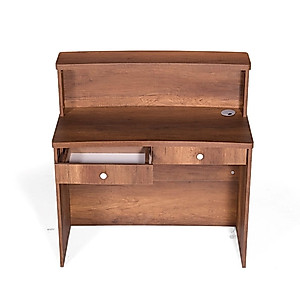 UGOS Mono Walnut Modern Reception Desk w/Transaction Counter | Laminate Desktop | Multifunctional Standing Front Desk for Home, Office, Salon, Spas, and Lobby (40 inch (100 cm))