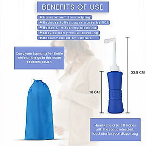 laphang Portable Bidet 500ml Blue Peri Bottle with Waterproof Pouch and Cap – PP + TPR, Leak Proof & Scratch Resistant –Perineal Bottle for Postpartum Hemorrhoids Healing, Maternity Kit Essentials