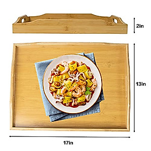 Bamboo Tray with Handle Rectangular Dinner Plate, Wooden Breakfast Tray Coffee Table Tray Suitable for Eating
