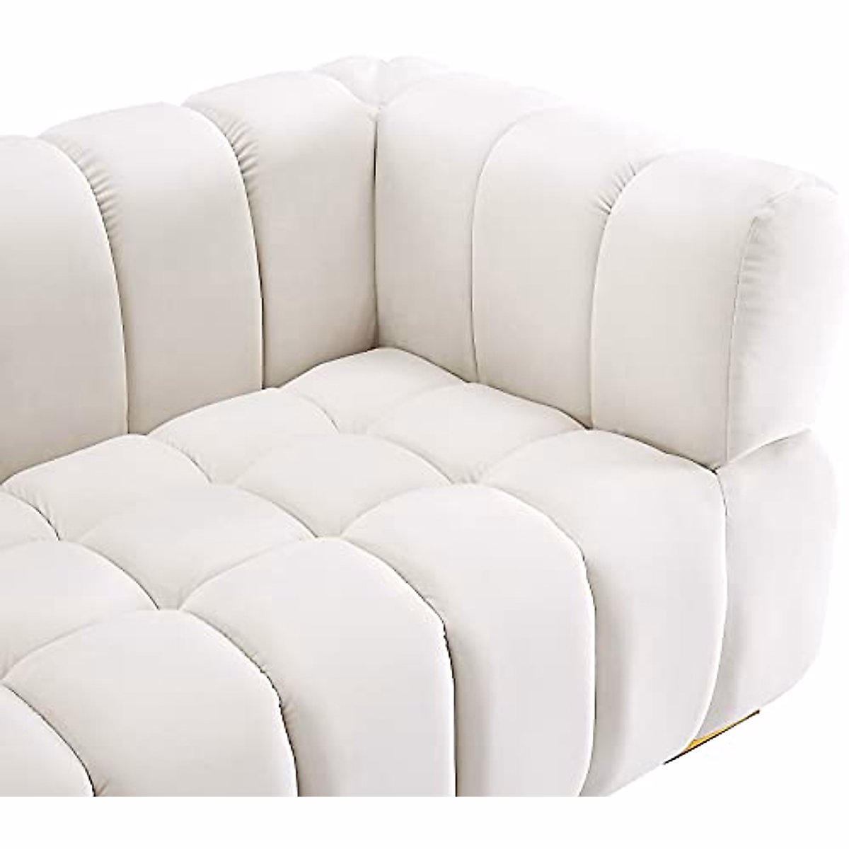 Meridian Furniture Gwen Collection Velvet Upholstered Sofa with Deep Biscuit Tufting, Cream