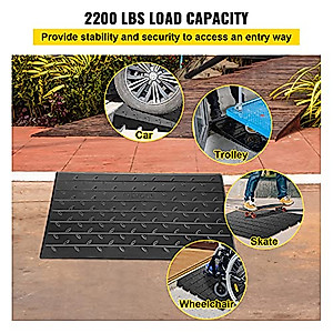 VEVOR Rubber Threshold Ramp, 3" Rise Threshold Ramp Doorway, 3 Channels Cord Cover Rubber Solid Threshold Ramp, Rubber Angled Entry Rated 2200 Lbs Load Capacity for Wheelchair and Scooter