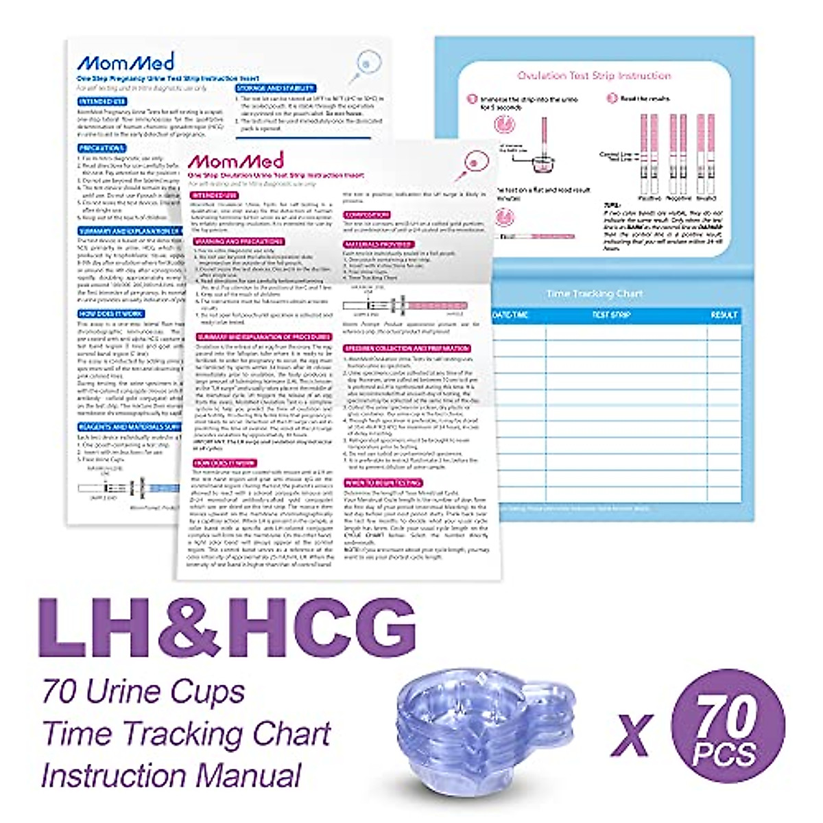 MomMed Ovulation Test Strips, Ovulation and Pregnancy Tests (LH50-HCG20), Includes 50 Ovulation Tests and 20 Pregnancy Tests with 70 Urine Cups, Accurately Track Ovulation and Detect Early Pregnancy