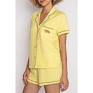 PJ SalvageThe Summer I Turned Pretty Lounge Short-sleeve Button Down Shirt and Bottom Shorts Pajama SetYellowSmall
