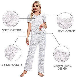 IZZY + TOBY Cotton Pajama Sets, Soft Sleepwear Pjs Set for Women, Summer Pj Short Sleeve Top and Long Pants, Casual Loungewear Ladies Pajamas Gray