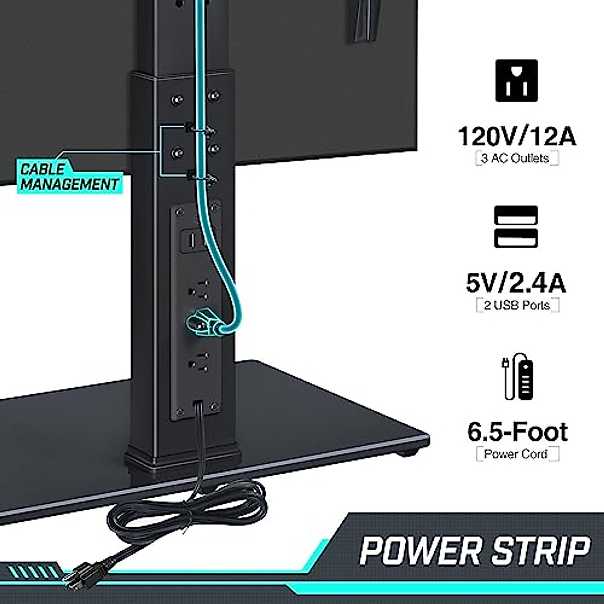 Greenstell TV Stand with Power Outlet, Universal TV Mount Stand for 37-70 inch TVs, Height Adjustable, Swivel Table Top TV Stand with Tempered Glass Base, Holds up to 100 LBs, Max VESA 600x400mm