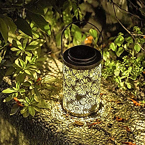 Solar Lanterns Outdoor Hanging - Garden Solar Lights Metal Outdoor Lantern 2 Pack Decorative Garden Table Lights Solar Powered SUNWIND 2 Pack for Porch, Patio, Home (Flower)