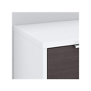 Bush Furniture Low Wide Cabinet with Doors and Shelves | Jamestown Collection Storage Chest with Satin Nickel Handles, 60W, Storm Gray/White