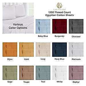 Superior Egyptian Cotton 4 Piece Sheet Set, Luxury 1200 Thread Count, Eco-Friendly, Sustainable Sheets, Ultra-Soft Basics, Solid, Deep Pocket Fitted Sheet, Flat Sheet, Pillowcases, King, Ivory