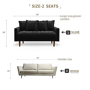 SILKIR Mid-Century Modern Small Spaces Comfy Velvet Living Room,Office,and Apartment,Loveseat Couch Sofas, 58 & 70 Inch, Black