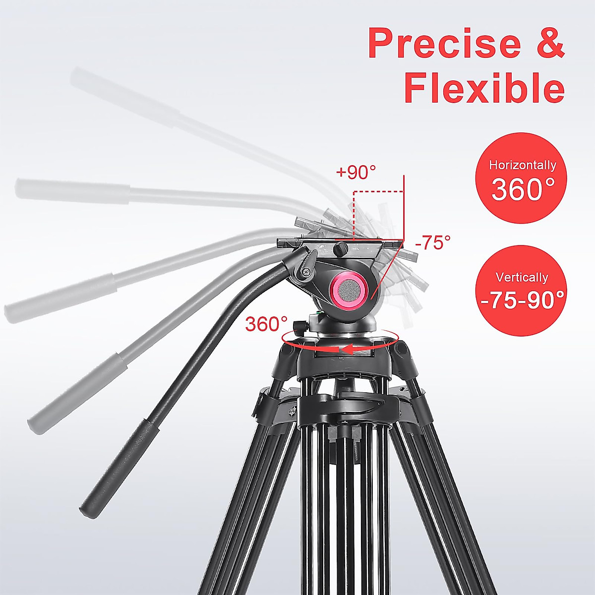 miliboo Heavy Duty Tripod for Camera,Video Tripod with Fluid Head,Aluminum Heavy Duty Tripod for Camera,Maxload 22lbs with Mid-Level Spreader(MTT601A)