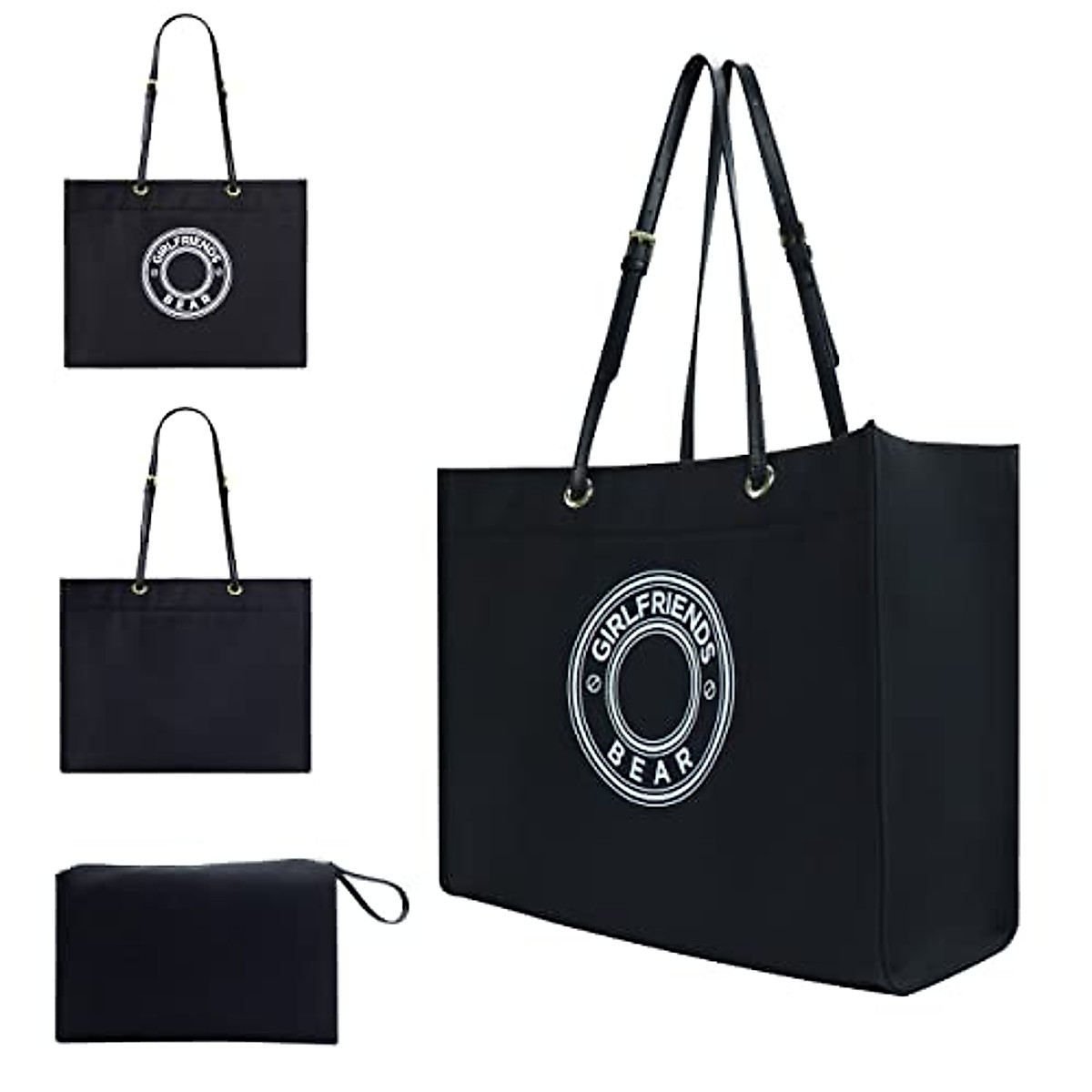 Whale Power Canvas Tote Bag with Zipper Pocket and Purse Large Capacity Shoulder Handbags for Women 2pcs Sets