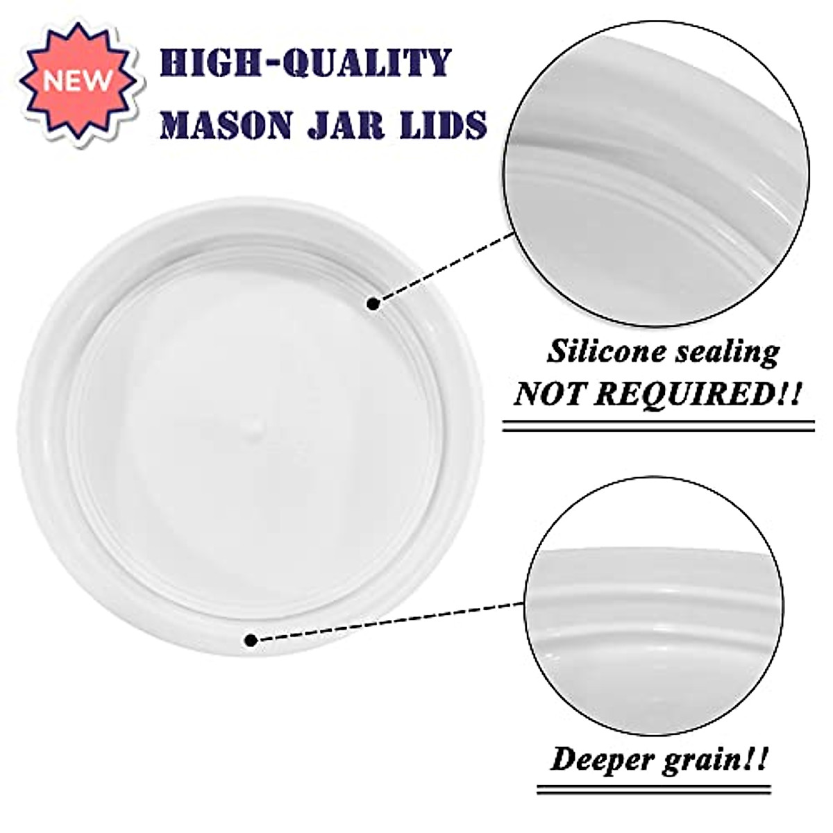 [24 Pack] Plastic Mason Jar Lids for Ball, Kerr and More - Food Grade White Plastic Storage Caps for Mason/Canning Jars - 12 Regular Mouth and 12 Wide Mouth Mason Jar Lids
