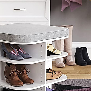 ClosetMaid Shoe Storage Bench Ottoman, Rotating with Gray Cushion, Adjustable, White Finish