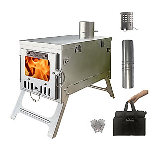DANCHEL OUTDOOR T6 TA1 Titanium Wood Burning Stove Portable 4.4lbs, Folding Camping Tent Stove Lightweight Small Hot Tent Stove 7.2ft Chimney Backpacking