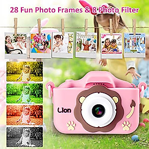 Kids Camera, 2023 Upgrade HD Selfie Kids Digital Camera, Birthday Toys for Girls Boys Age 3-12, Toddler Camera, Camera for Kid with 32GB SD Card, Toys for 3 4 5 6 7 8 Girls Boys (Pink)